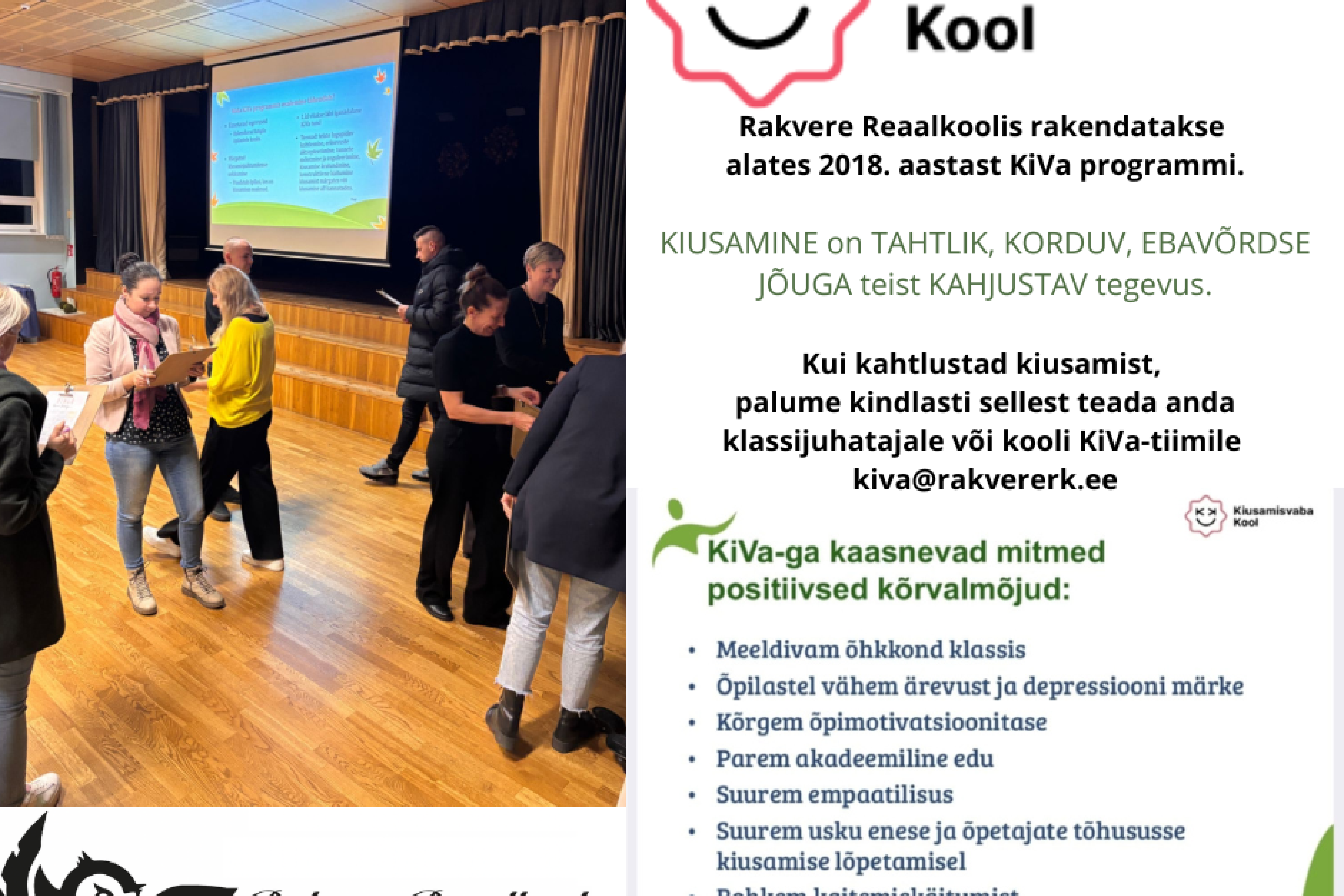 Kahel teisipäeval toimusid Rakvere Reaalkoolis KiVa lastevanemate õhtud ...